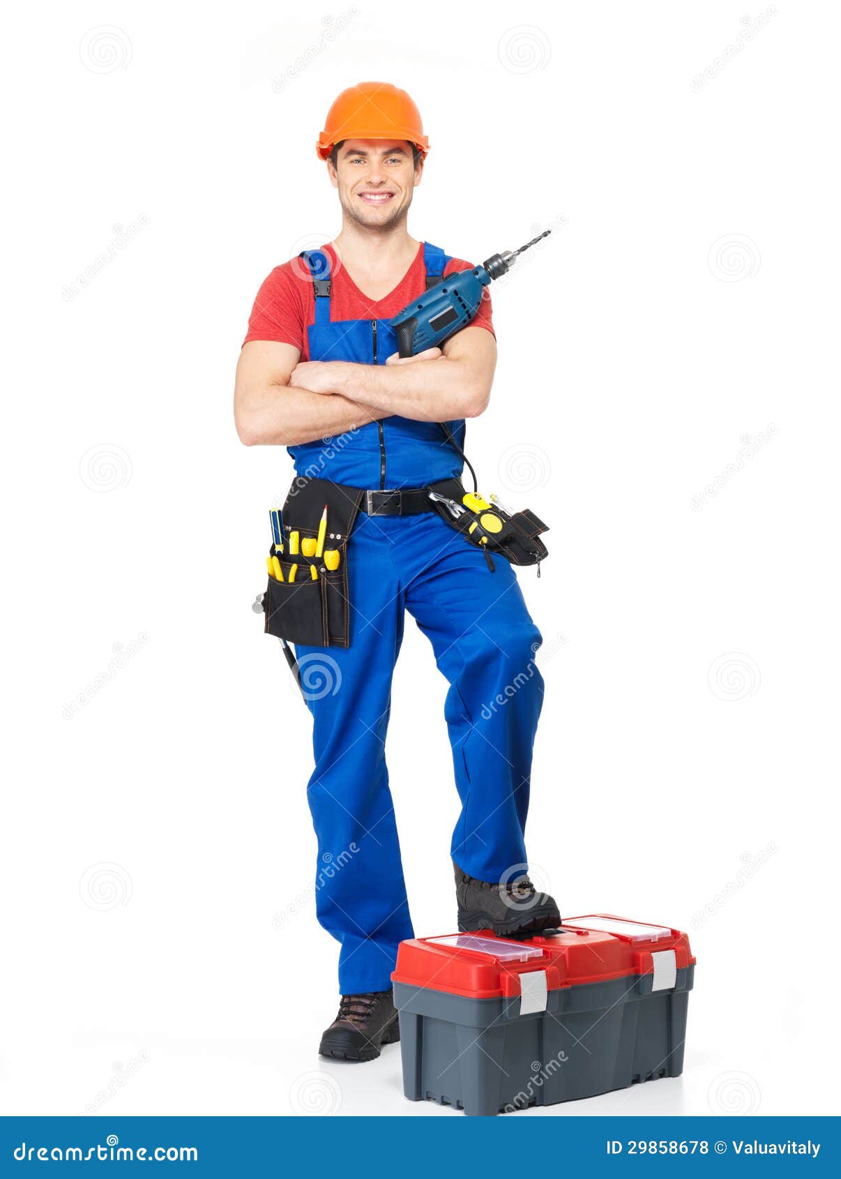 Handyman with Tools Full Portrait Isolated Stock Photo - Image of ...