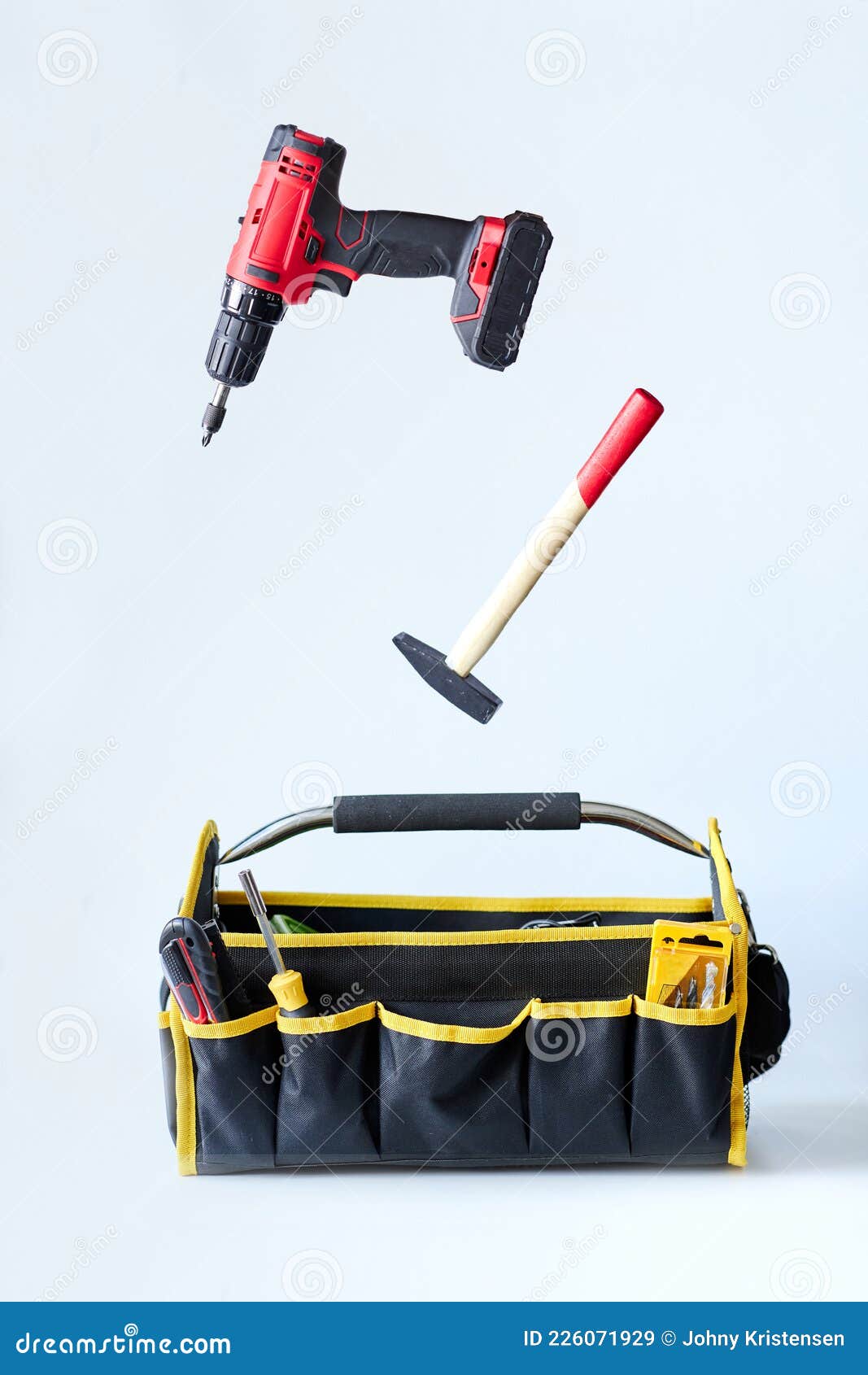 Handyman Tools in a Large Bag with White Background Stock Image - Image ...