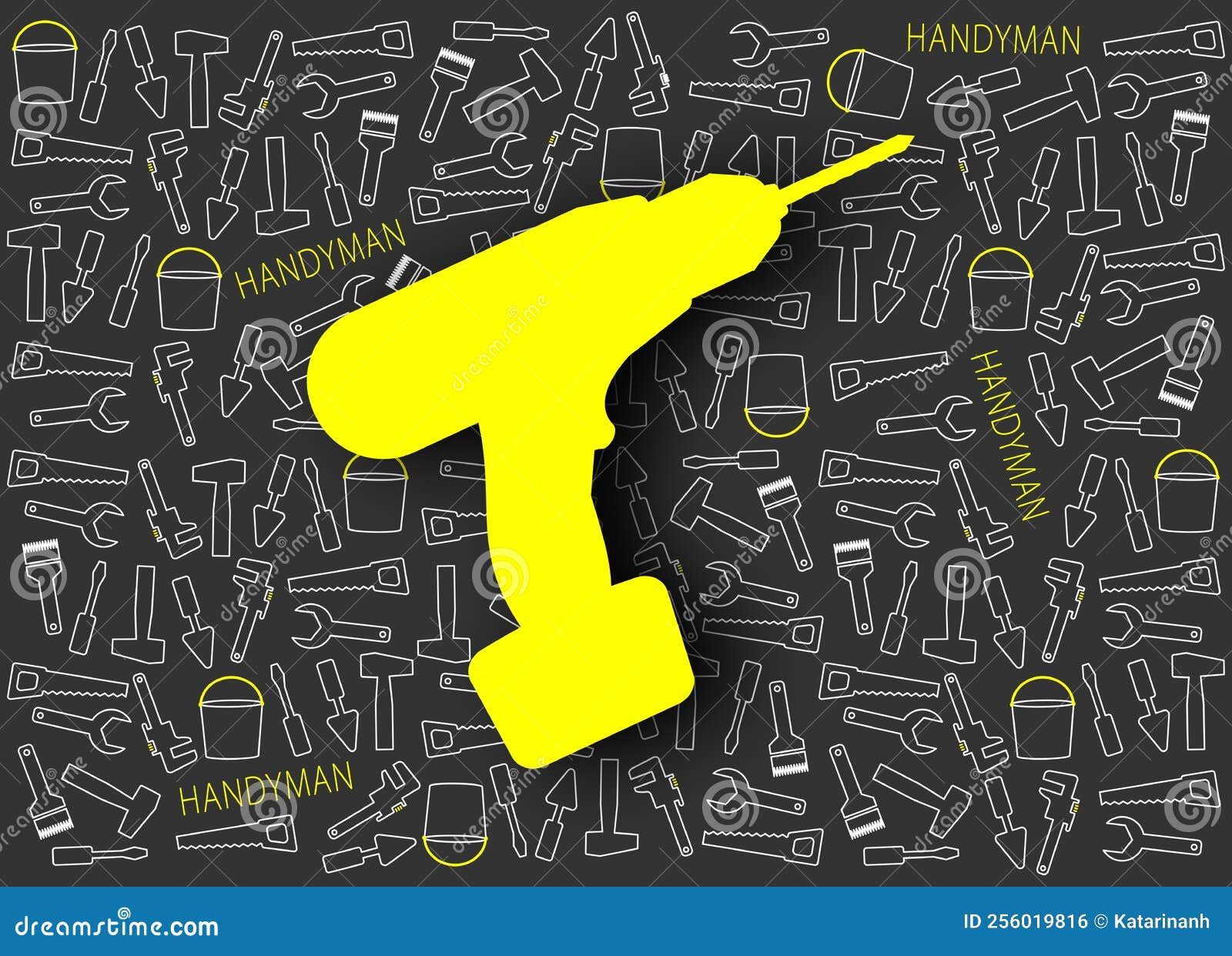 Handyman Tools Pattern on Black Background. Vector Graphics for Fixing ...