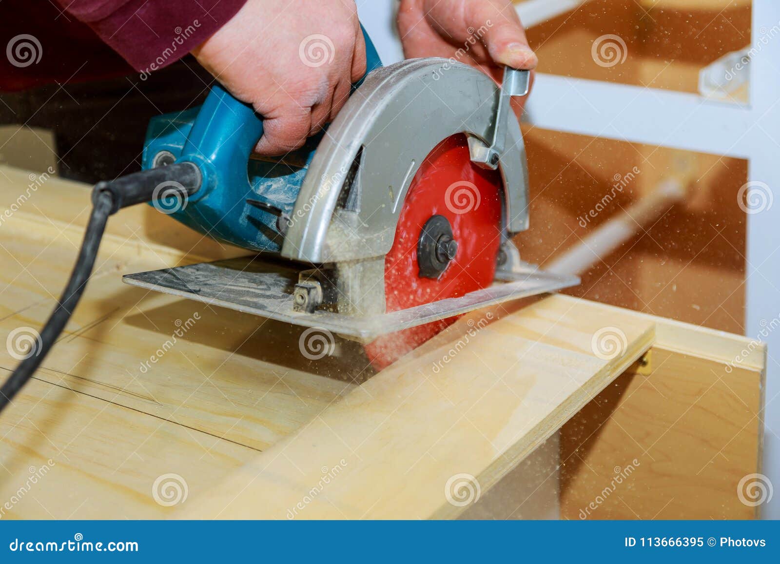 Handyman Using Hand-held Saw Machine Stock Image - Image of cutting ...
