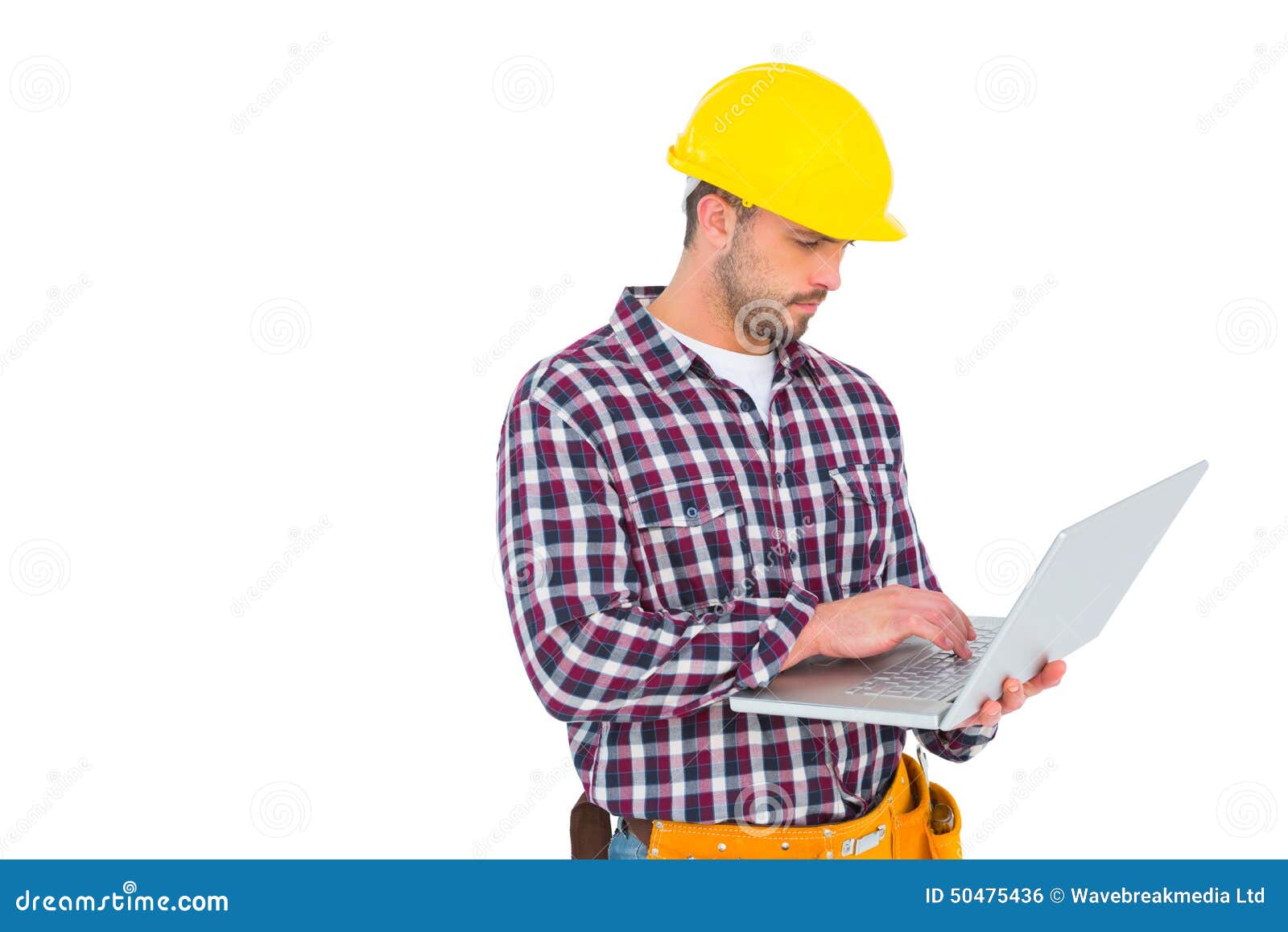 Handyman using laptop stock photo. Image of focus, maintenance - 50475436