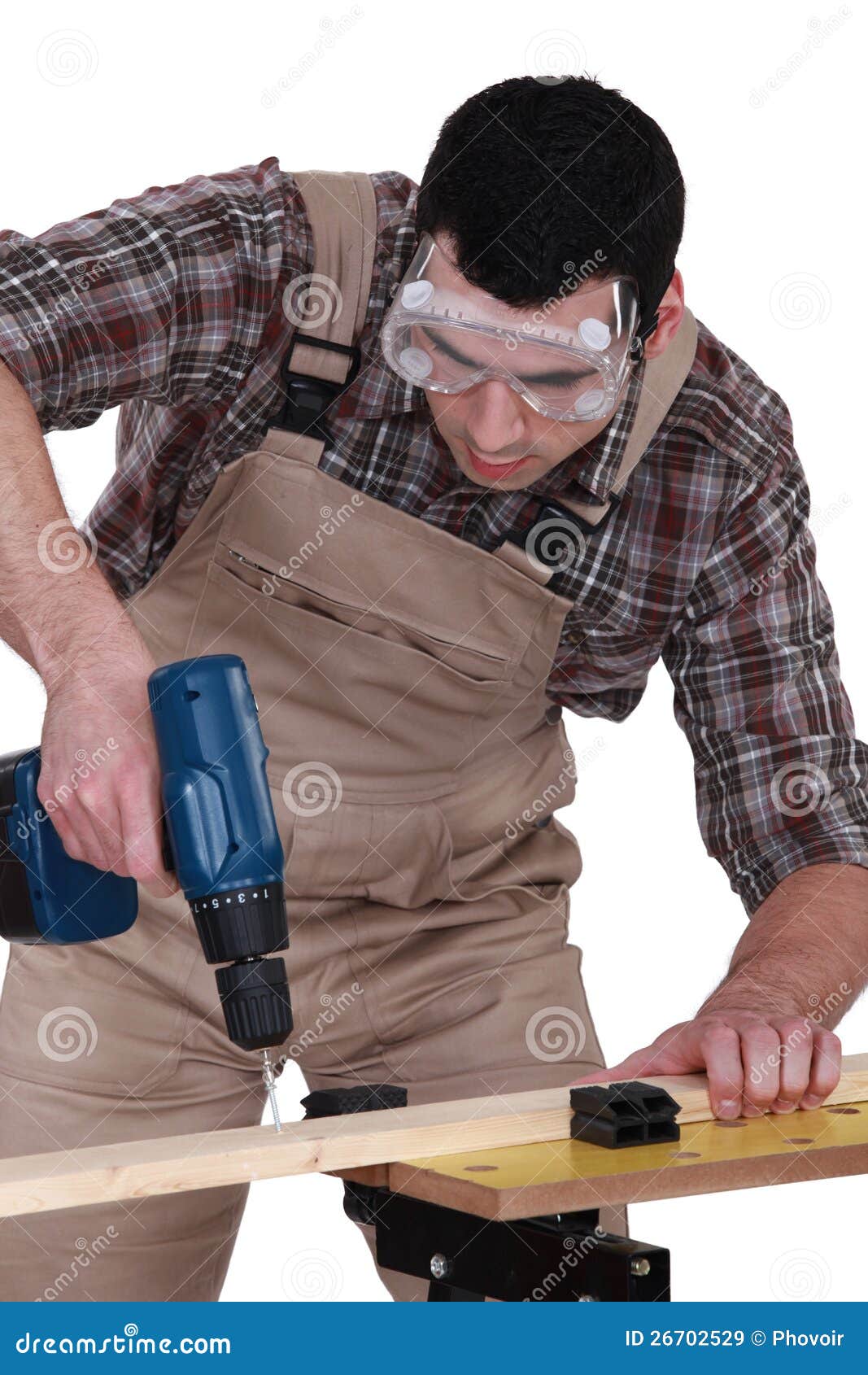 Handyman Using a Screwdriver Stock Image - Image of rotate, plank: 26702529