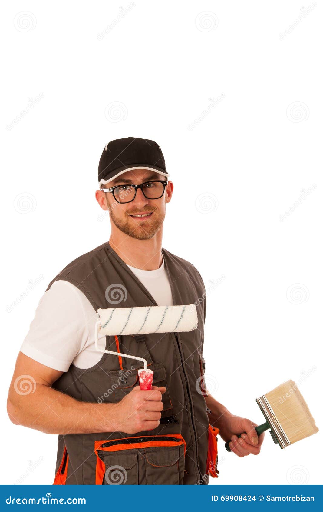Handyman in Work Clothing with Bleaching Tools Isolated. Stock Photo ...
