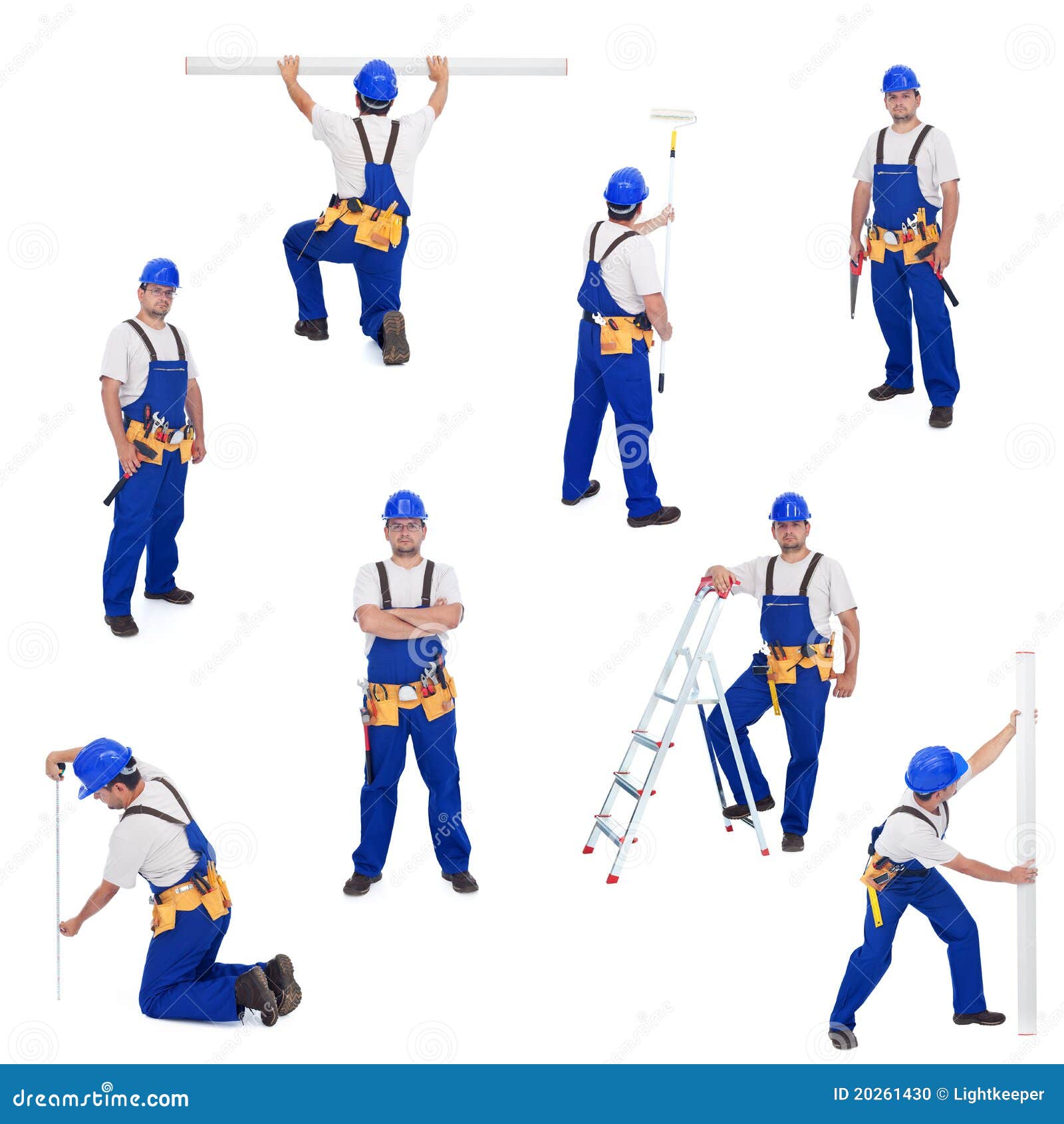 Handyman or Worker in Different Working Positions Stock Photo - Image ...