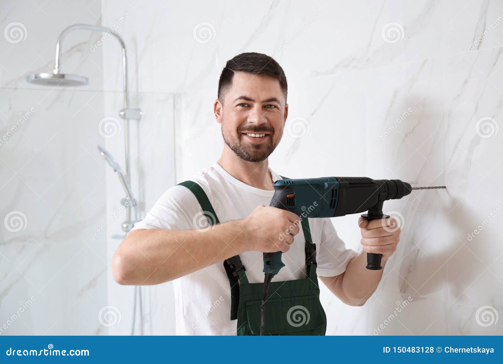 Handyman Working with Drill. Professional Construction Tools Stock ...