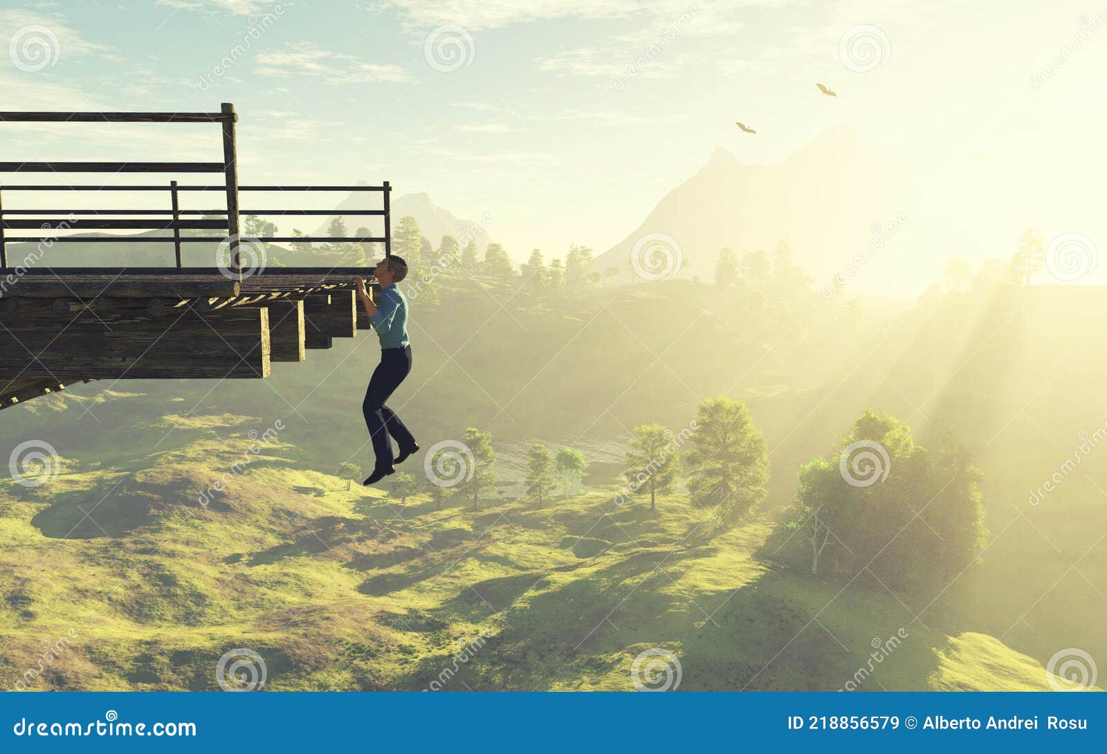 Broken Bridge Cartoon Illustration Isolated White Background. Wooden ...