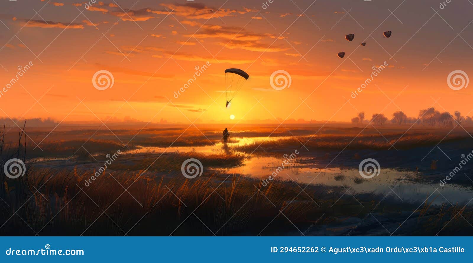 Hang Glider Flying into the Sunset at Sunset. Stock Photo - Image of ...