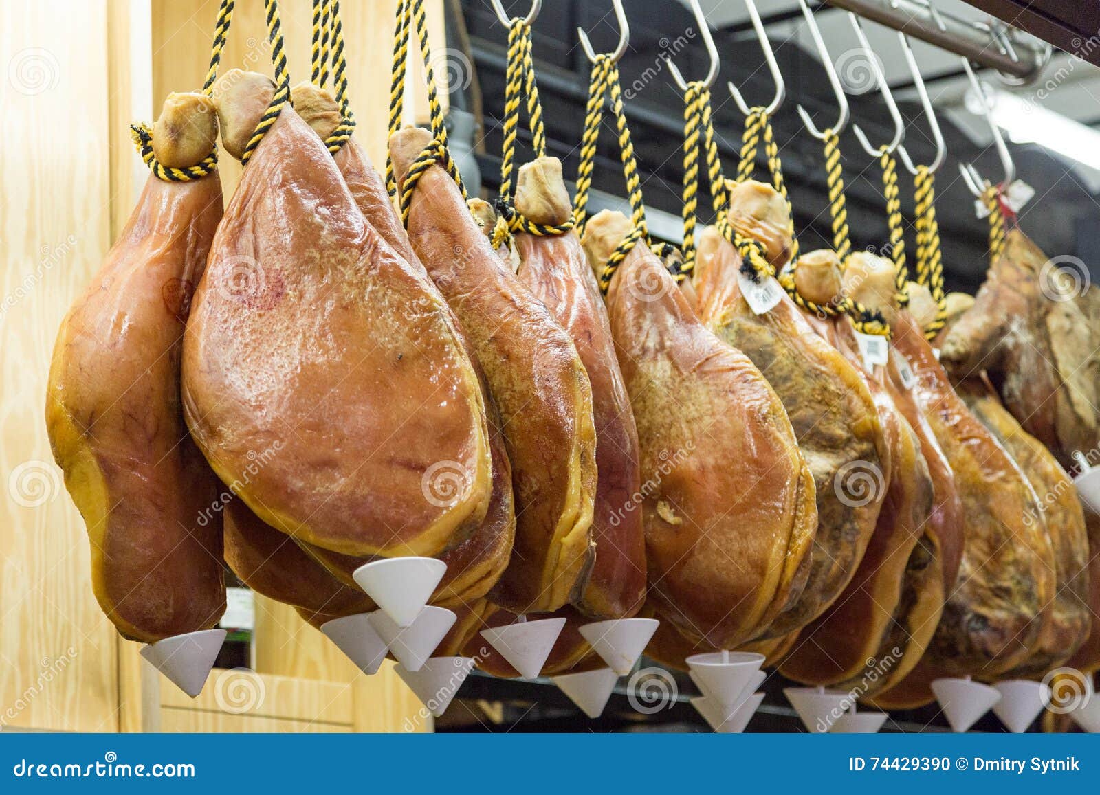 Hang Pork Legs Hamon in Market Stock Photo - Image of delicatessen ...