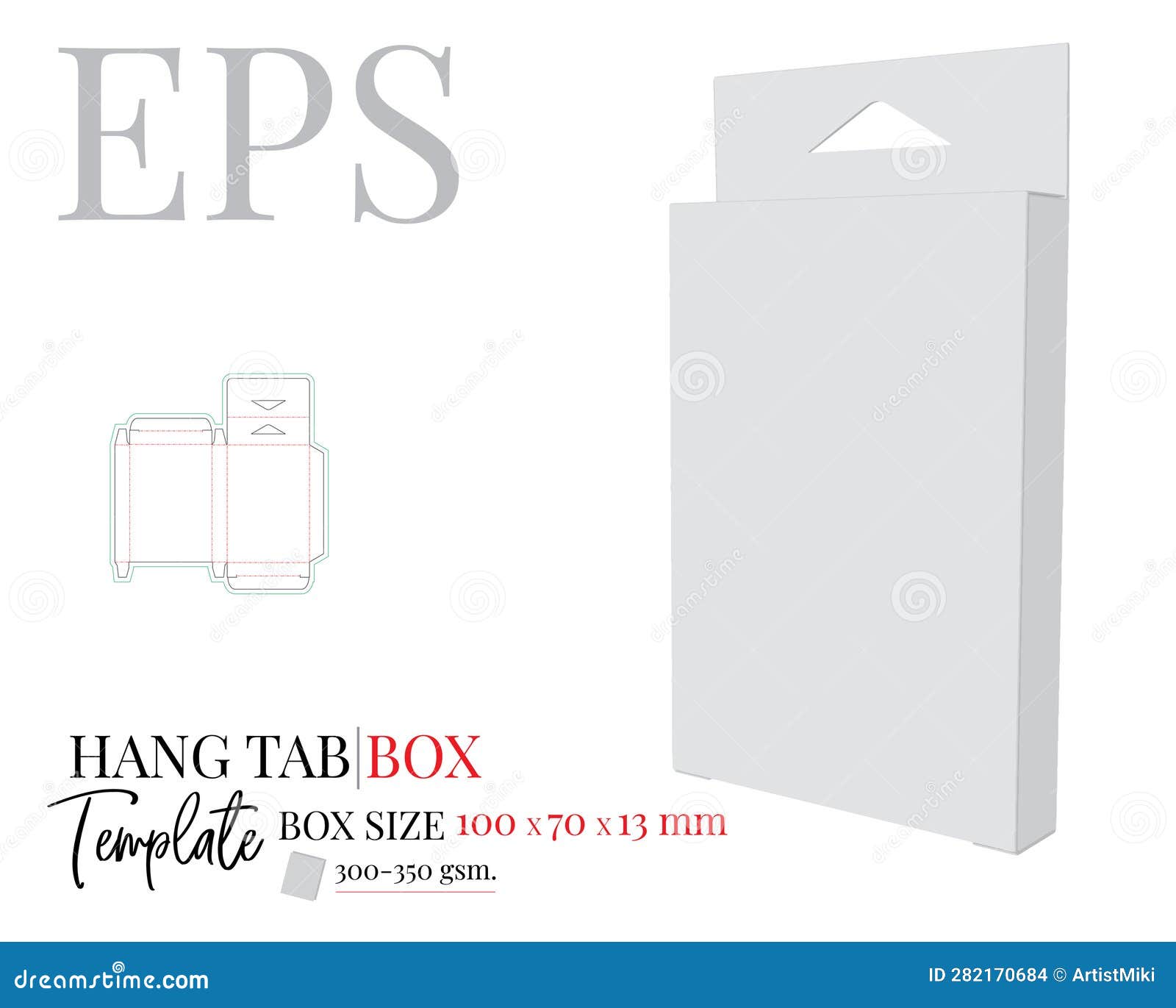 Hang Tab Box Template, Vector with Die Cut Stock Vector - Illustration ...