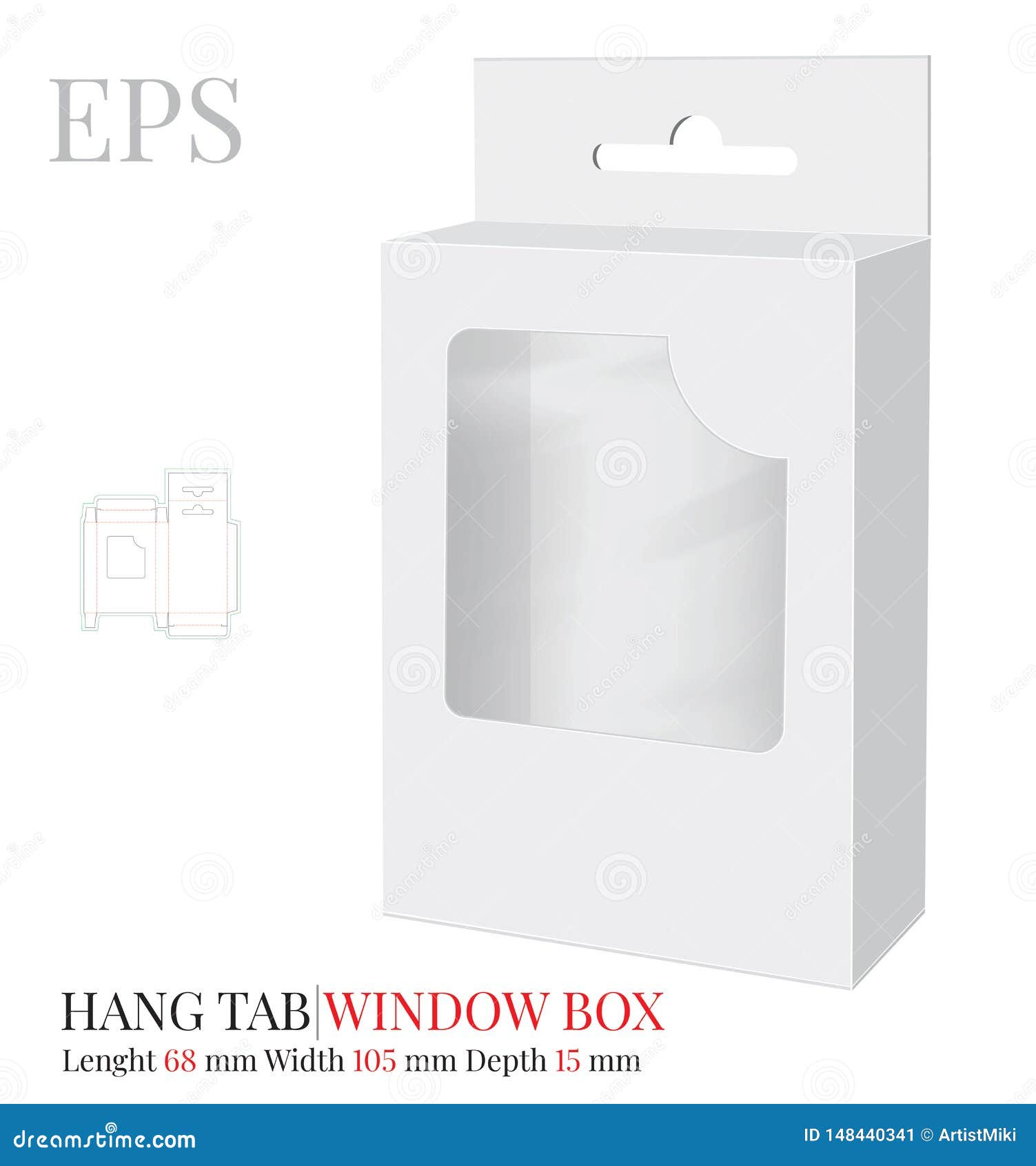 Hang Tab Window Box Template, Vector With Die Cut / Laser Cut Lines ...