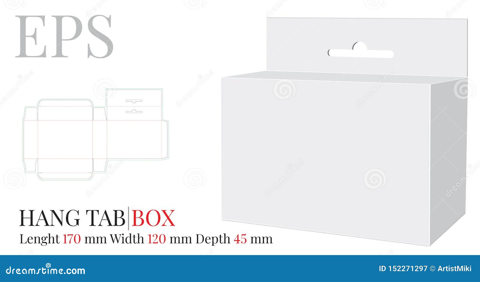 Hang Tab Box Template, Vector with Die Cut / Laser Cut Lines. White ...