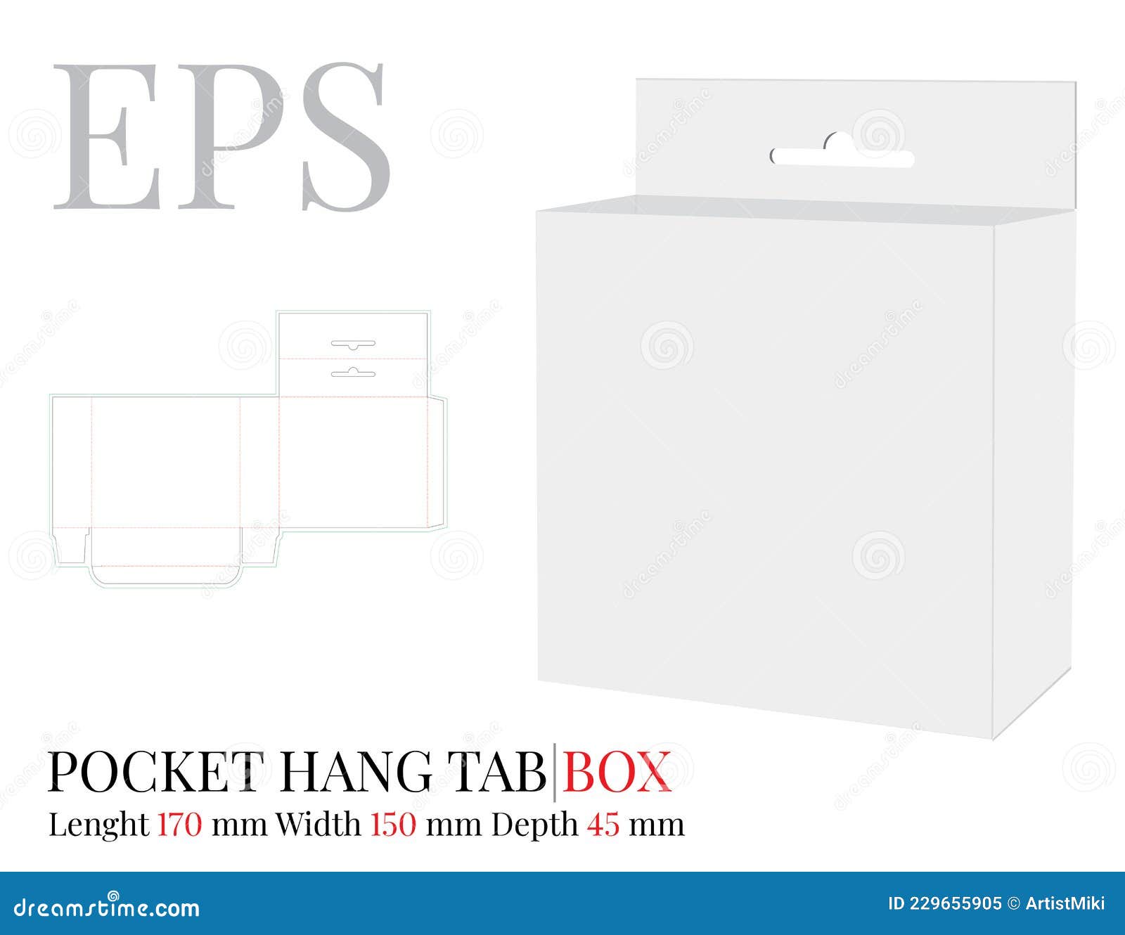 Hang Tab Box Template, Vector with Die-cut Stock Vector - Illustration ...