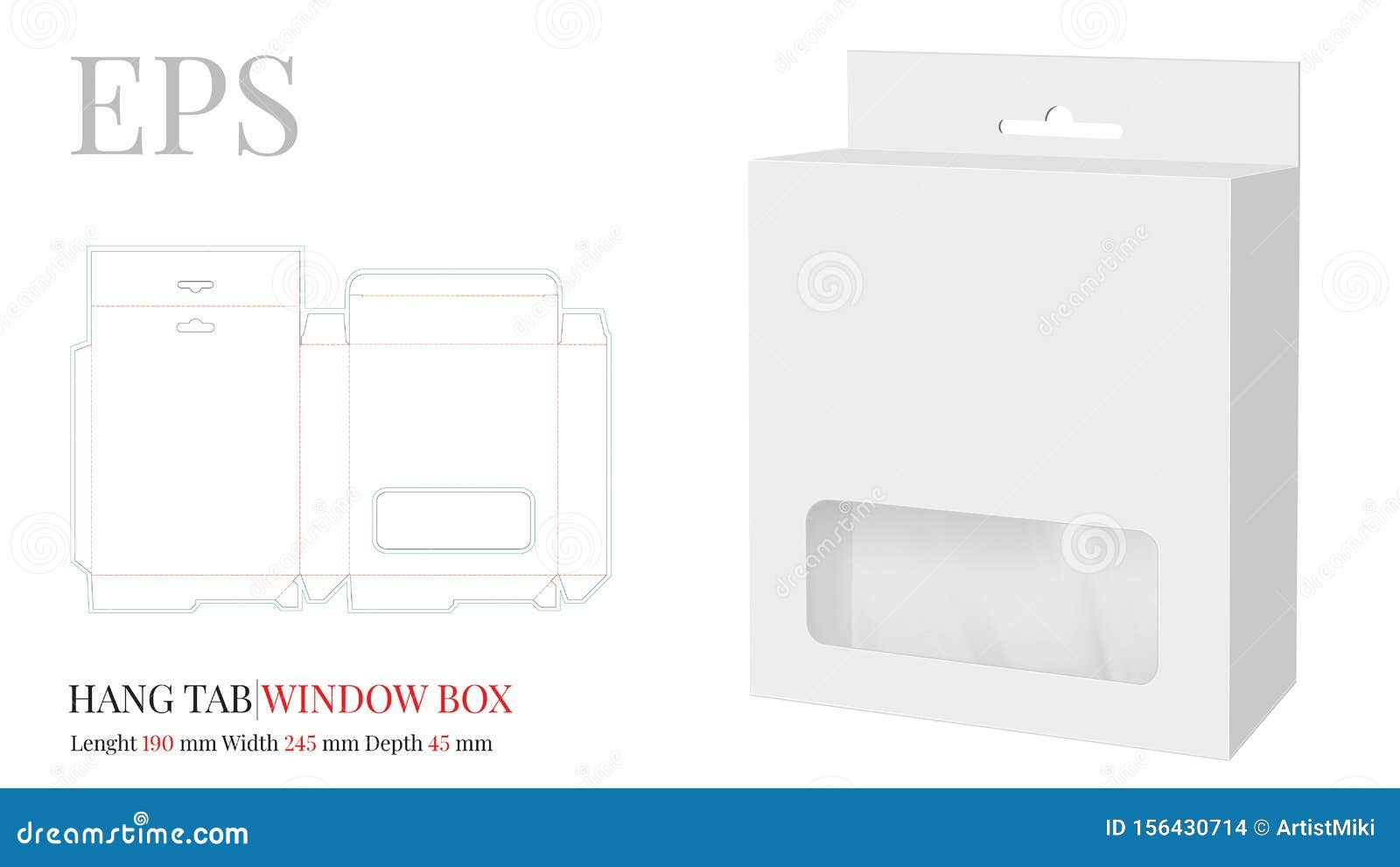 Hang Tab Window Box Template, Vector with Die Cut / Laser Cut Lines ...