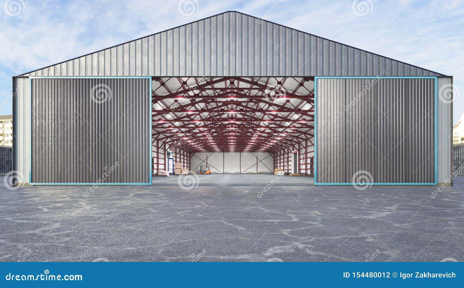 Hangar Exterior with Open Gate. Stock Illustration - Illustration of ...