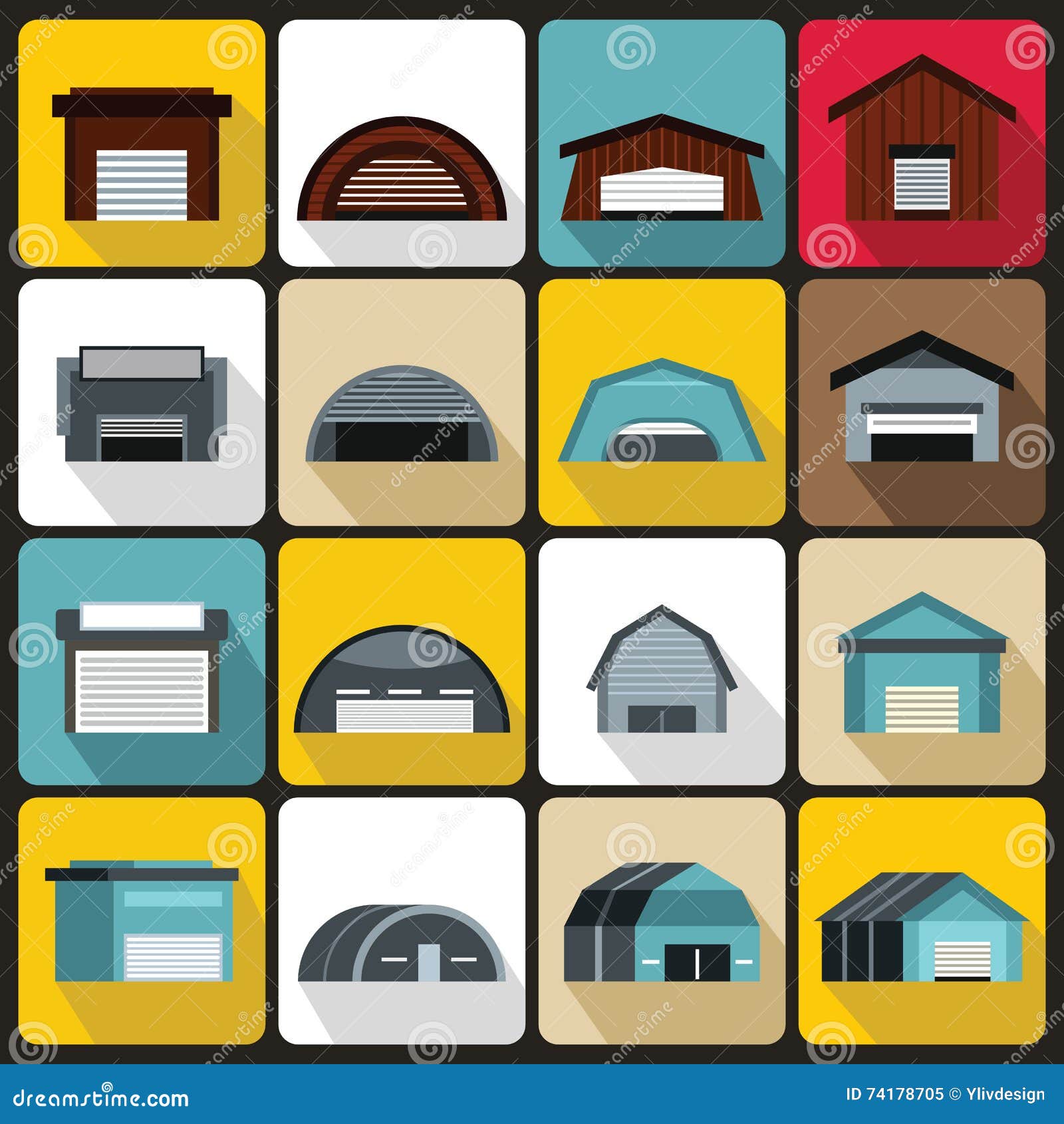 Hangar Icons Set, Flat Ctyle Stock Vector - Illustration of industry ...