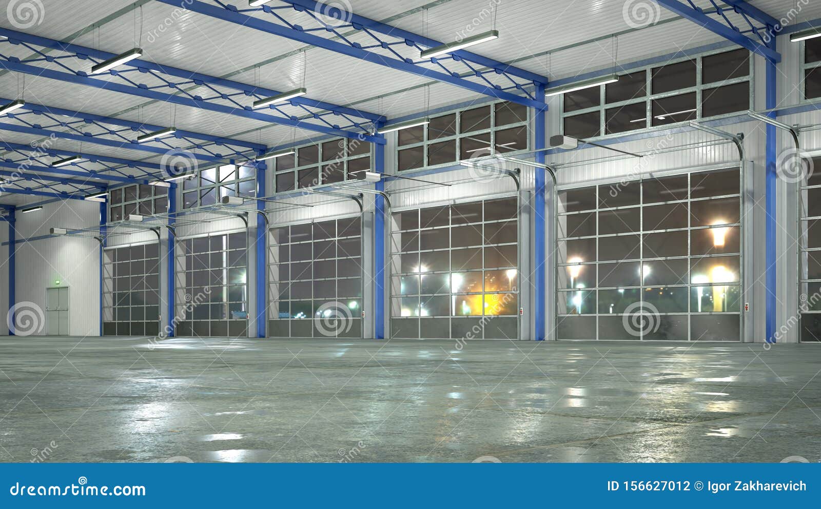 Hangar Interior with Glass Gates. Stock Illustration - Illustration of ...