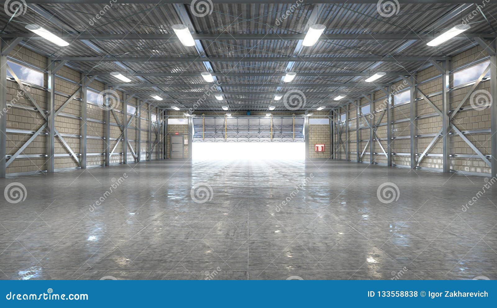 Hangar Interior with Opened Gate Stock Illustration - Illustration of ...