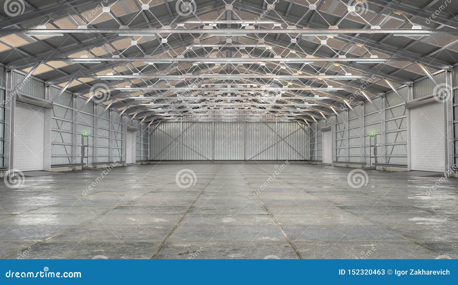 Hangar Interior with Rolling Gates. Stock Illustration - Illustration ...