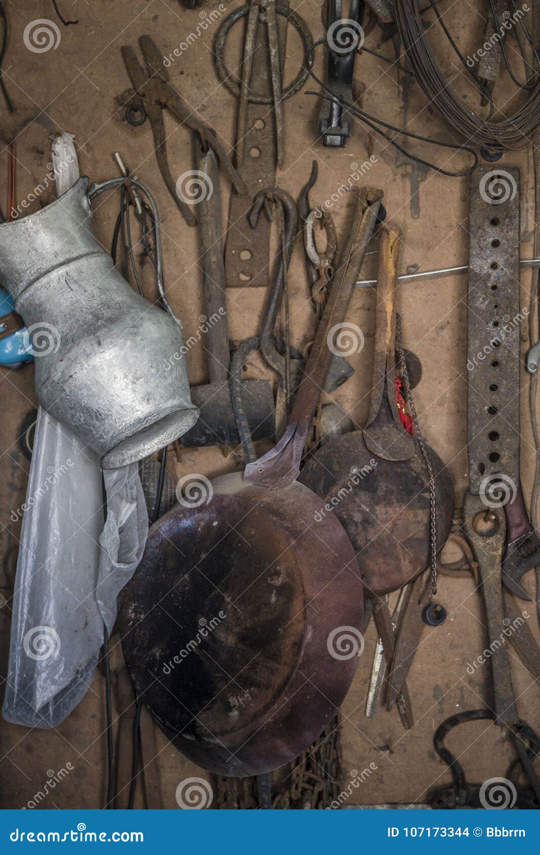 Hanged Old and Rusty Objects and Tools Stock Photo - Image of ancient ...