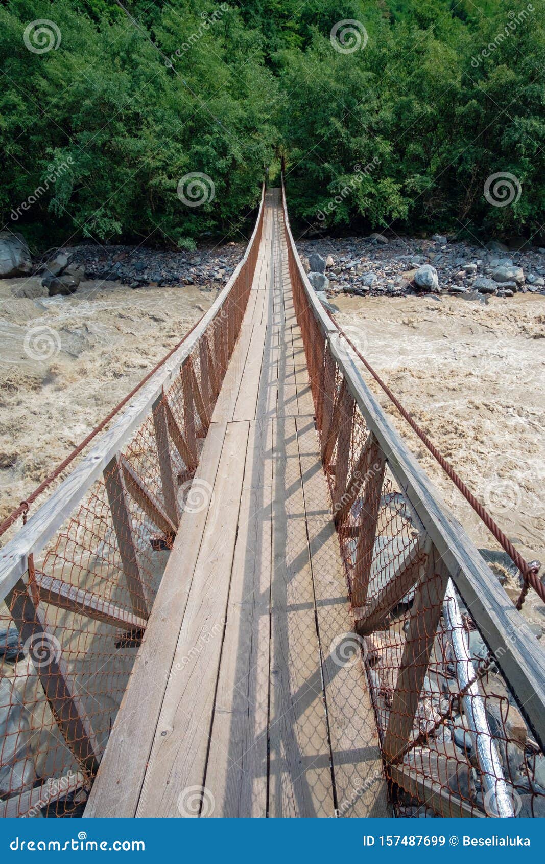 Hanged Rope Bridge Over the River Stock Image - Image of direction ...