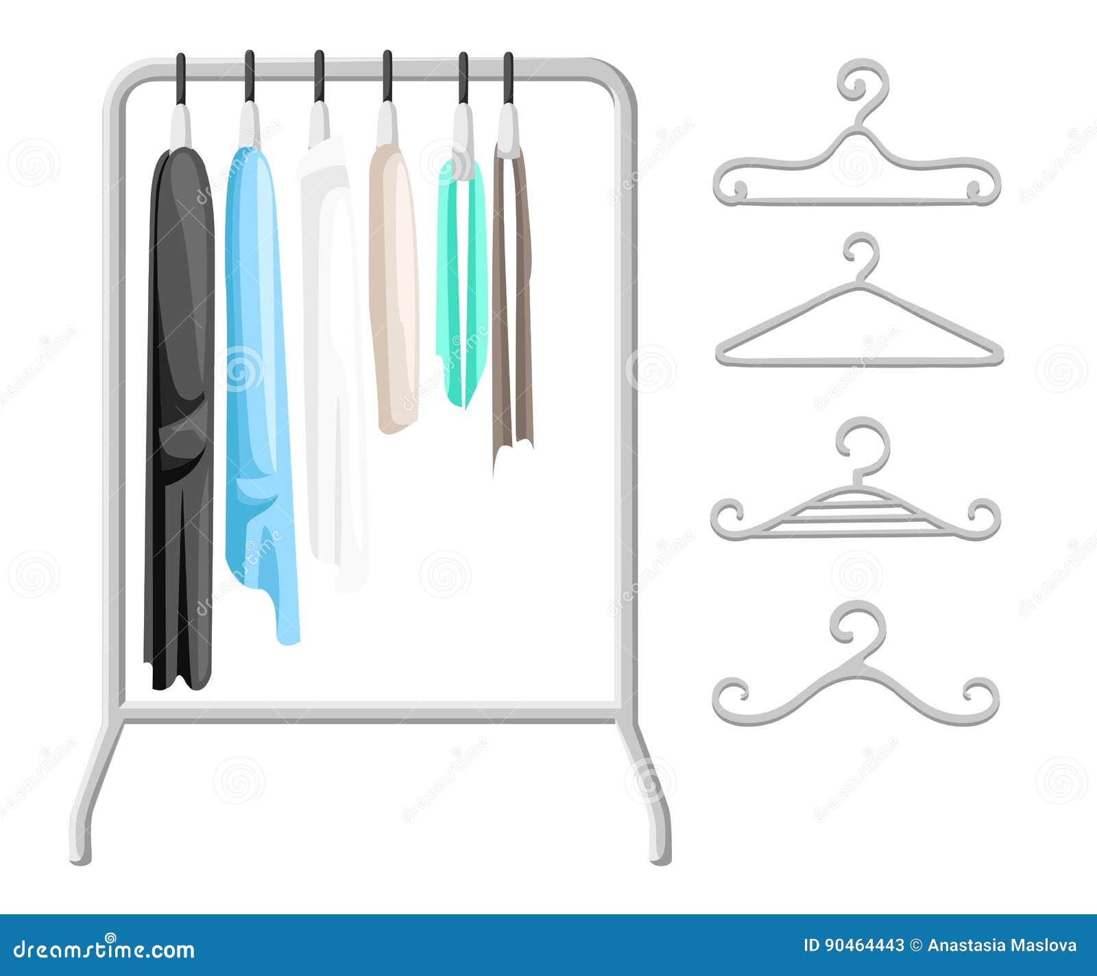 Hanger Racks with Clothes on Hangers. Flat Design Style Modern ...