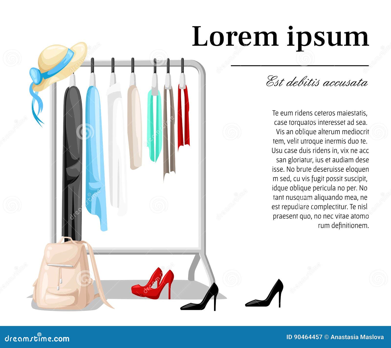 Hanger Racks with Clothes on Hangers. Flat Design Style Modern ...