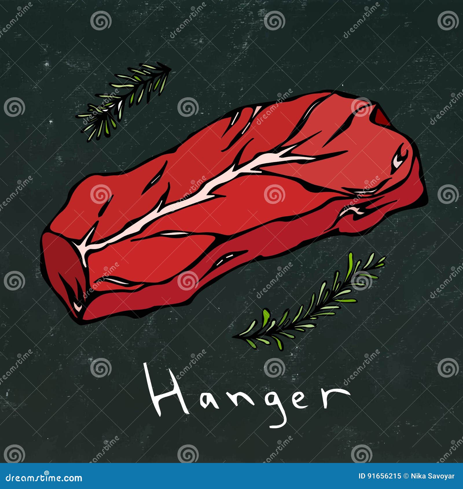 Hanger Steak Cut Vector Isolated on Chalkboard Background. Stock ...