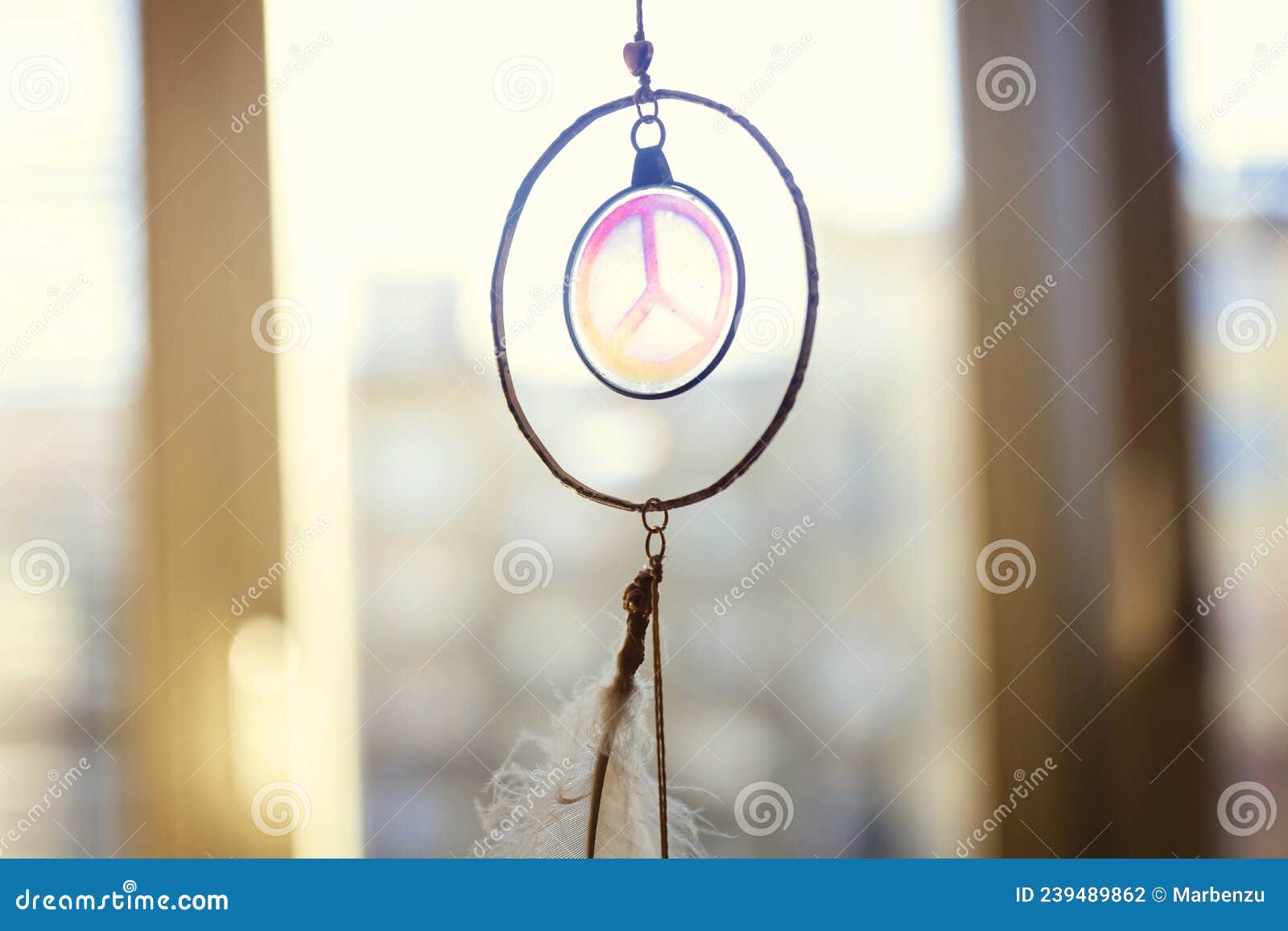 Hanger with White Feather and Symbol of Peace Stock Photo - Image of ...