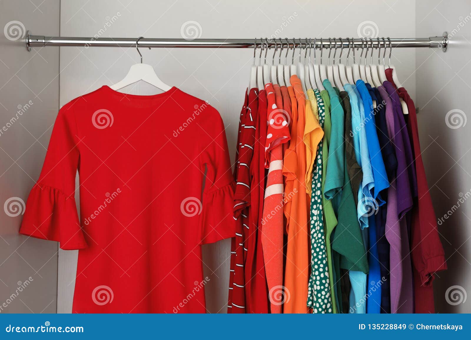 Hangers with Different Colorful Clothes on Rack Stock Image - Image of ...