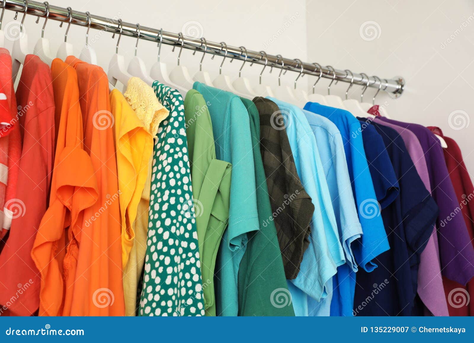 Hangers with Different Colorful Clothes on Rack Stock Image - Image of ...