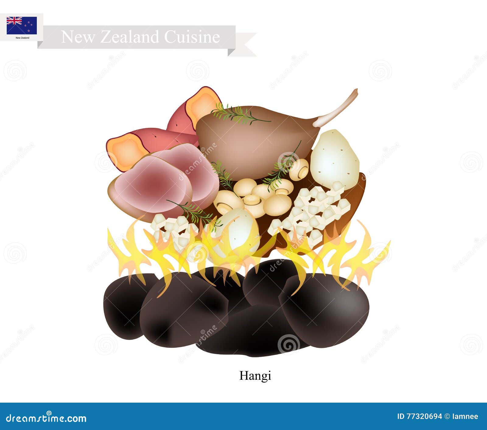 Hangi, Nova Zelândia Tradicional Maori Dish Ilustração do Vetor ...