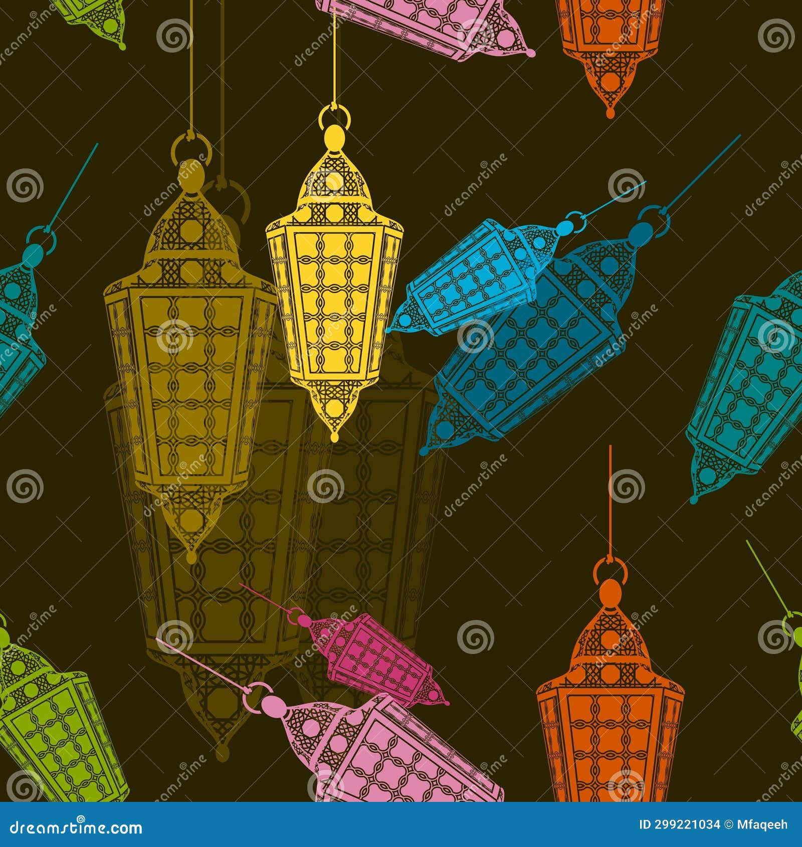 Hanging Arab Lamp Vector Illustration with Dark Background Seamless ...