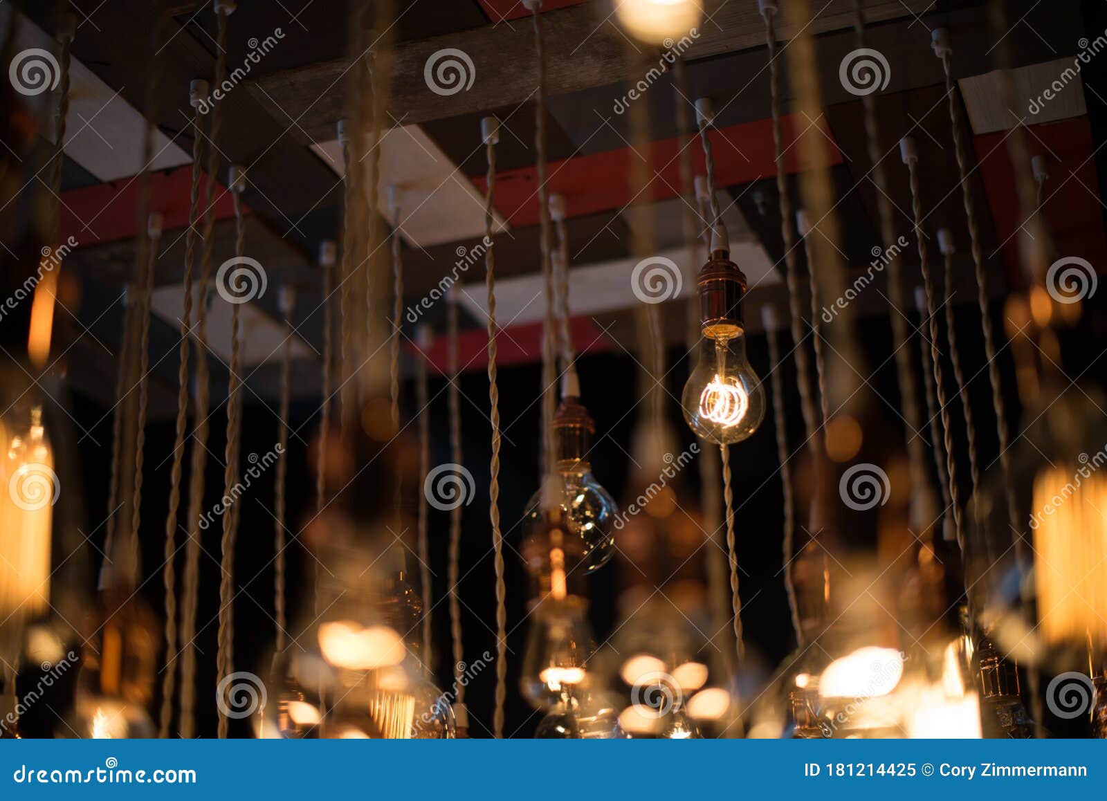 Hanging Array of Many Incandescent Light Bulbs Stock Image - Image of ...