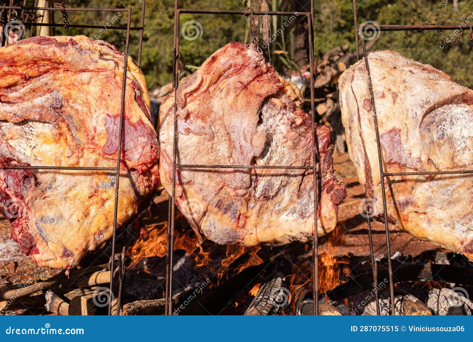 Hanging Beef Meat Roasting Outdoors Stock Image - Image of grilled ...