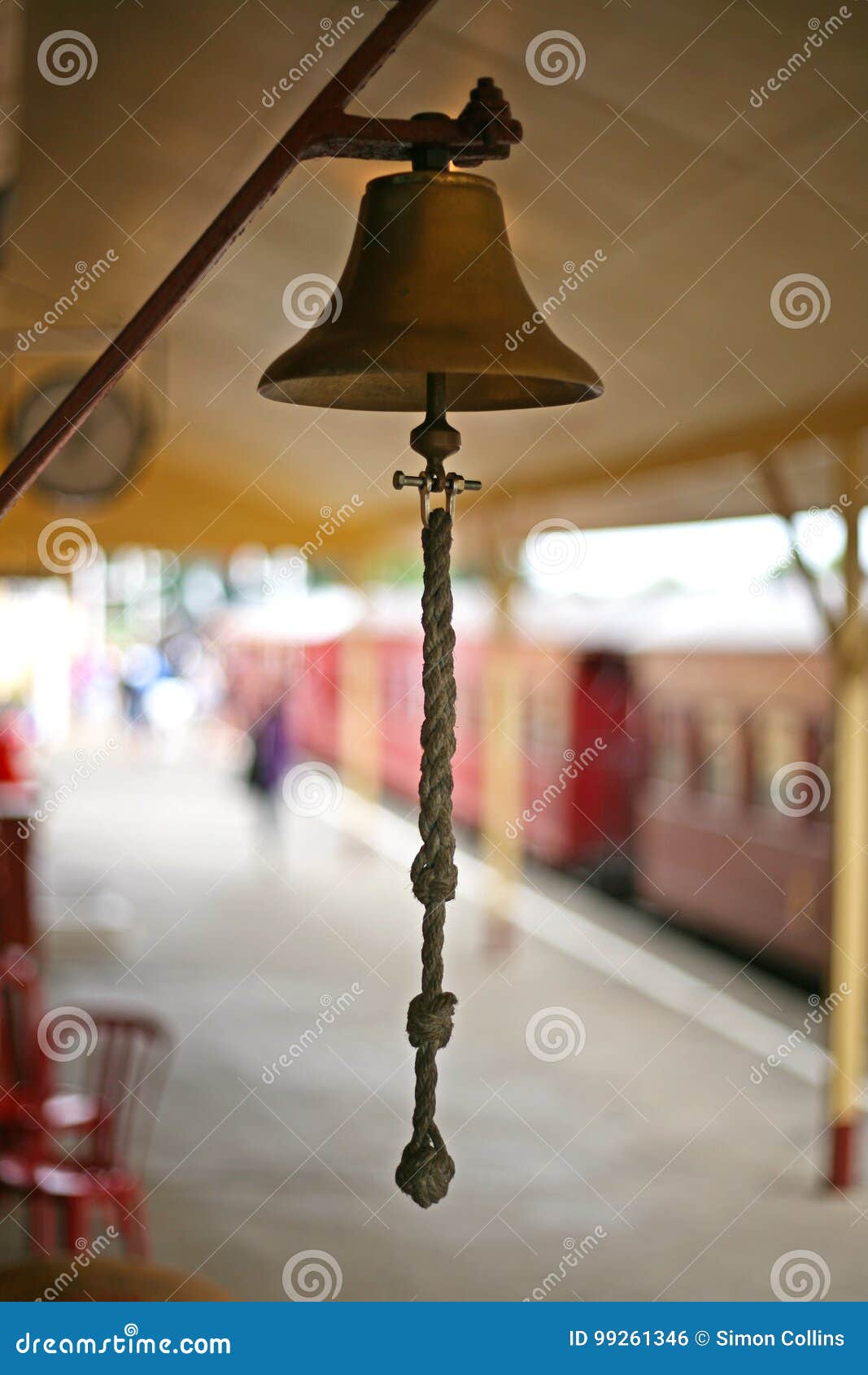 Hanging Bell with Cord for Ringing Stock Photo - Image of train ...