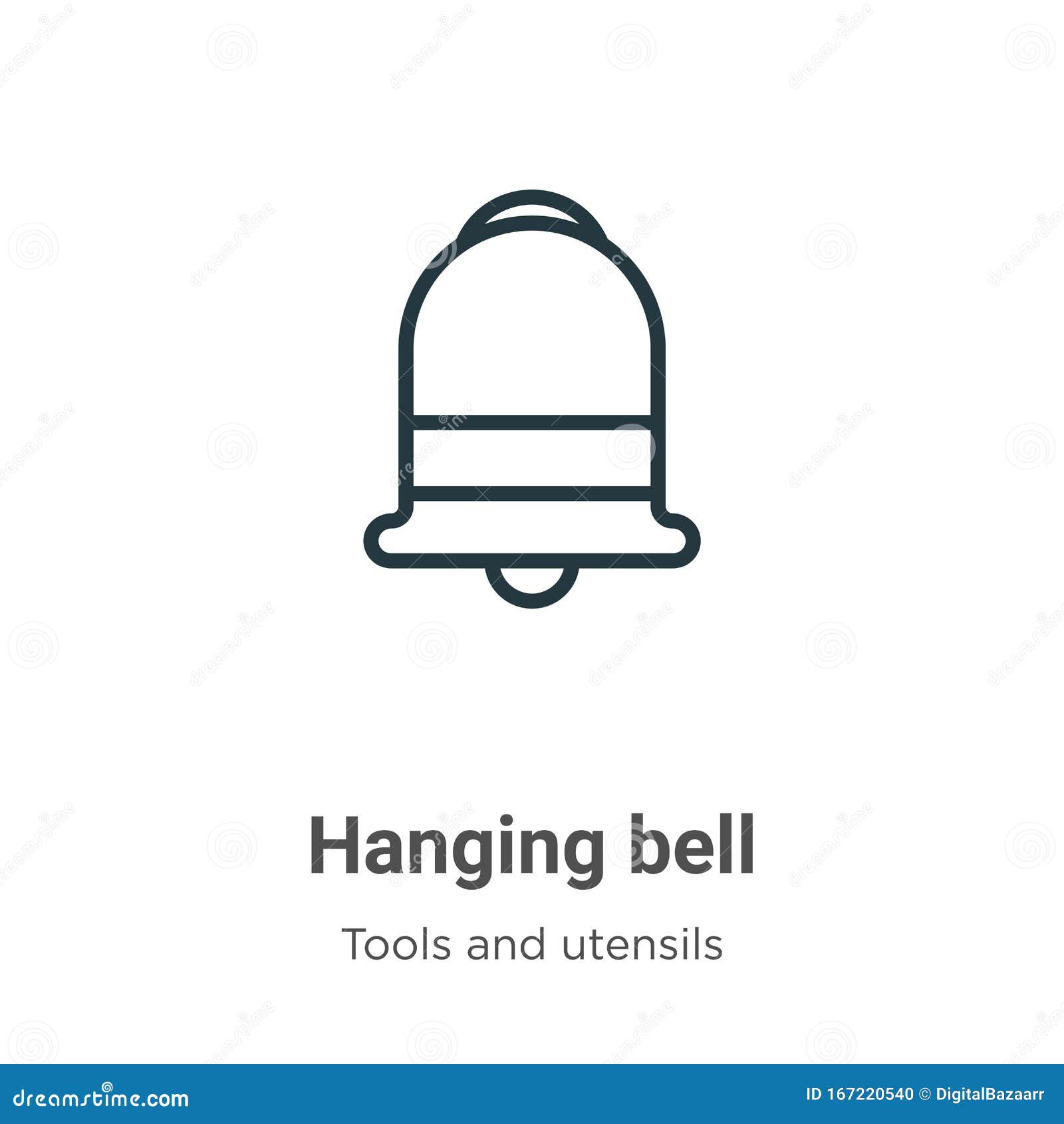 Hanging Bell Outline Vector Icon. Thin Line Black Hanging Bell Icon ...