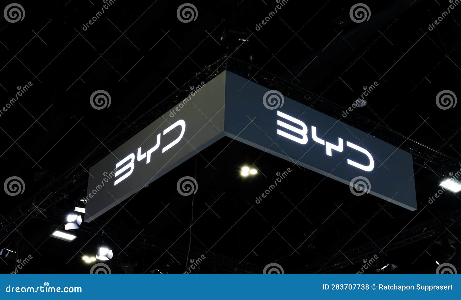 Hanging Billboard with Logo BYD Editorial Stock Photo - Image of hang ...
