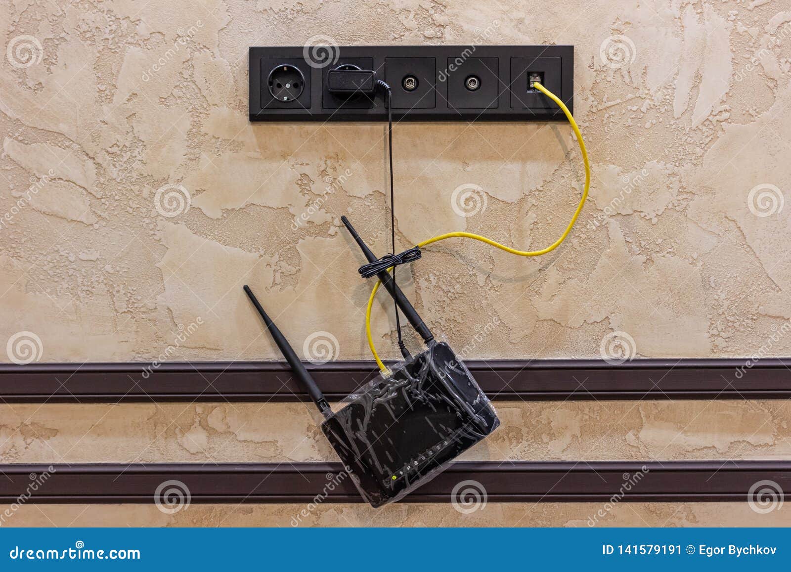 Hanging Black Internet Router at Home Online Stock Image - Image of ...