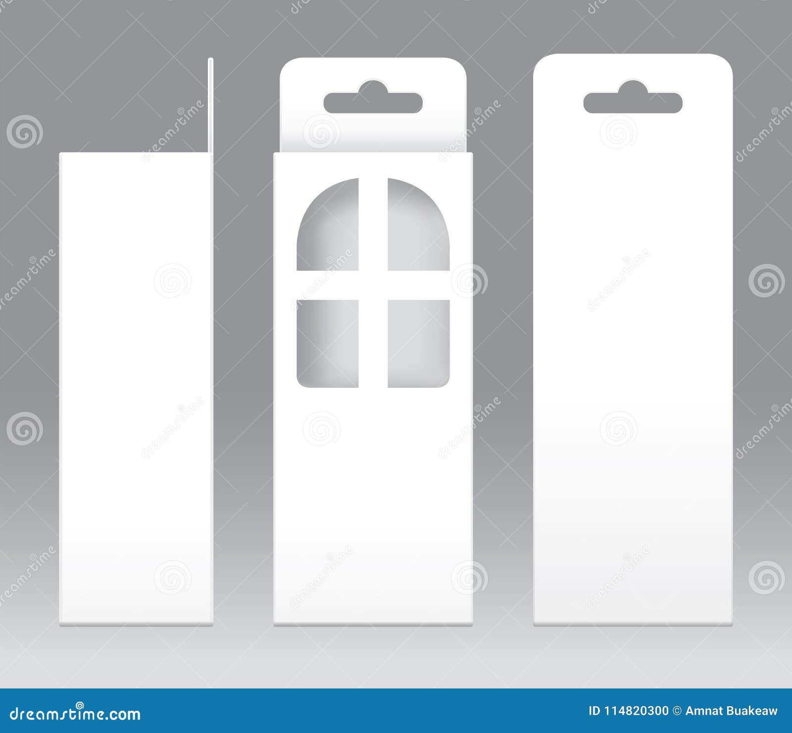 Hanging Box White Window Shape Cut Out Packaging Template Blank. Empty ...
