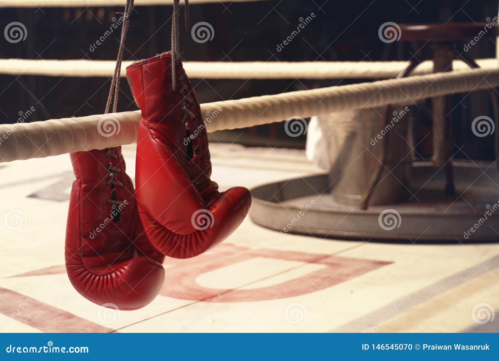 Hanging Boxing Gloves on a Rope in Horizontal Stock Photo - Image of ...