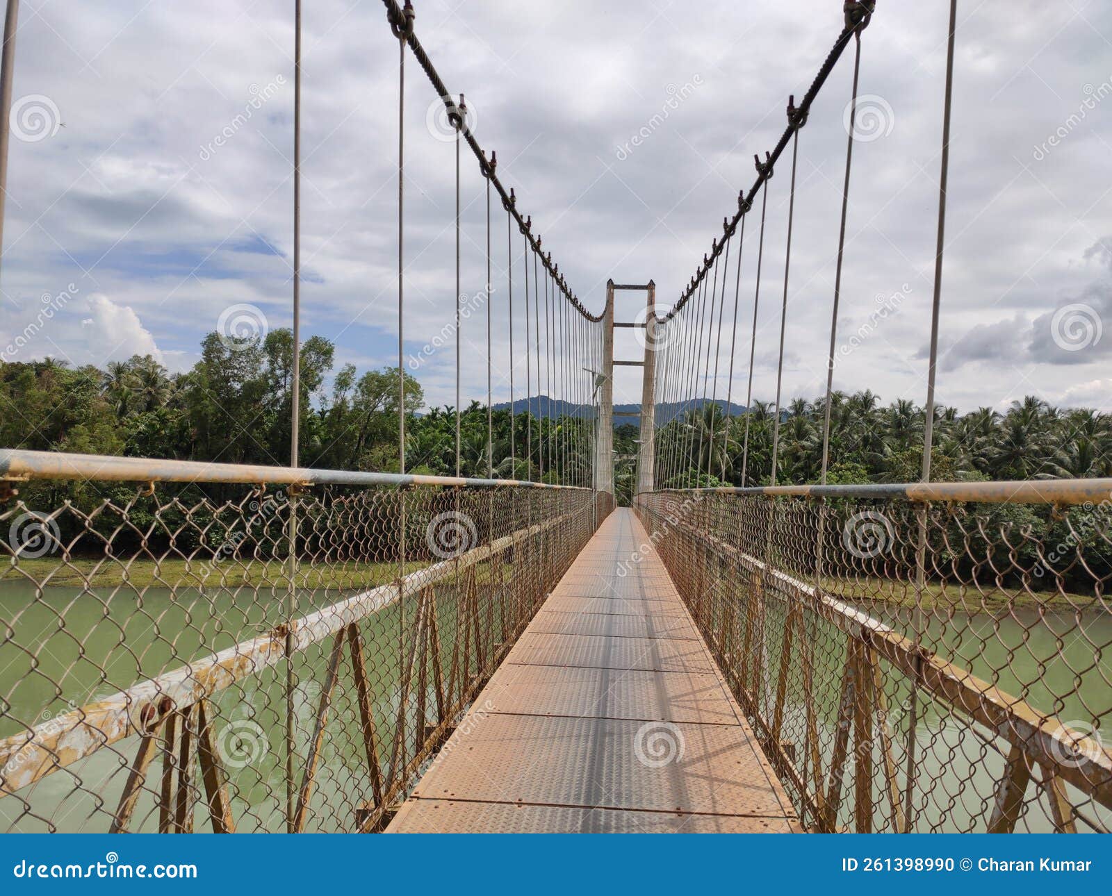 Hanging Bridge on a Flowing River Stock Photo - Image of transport ...