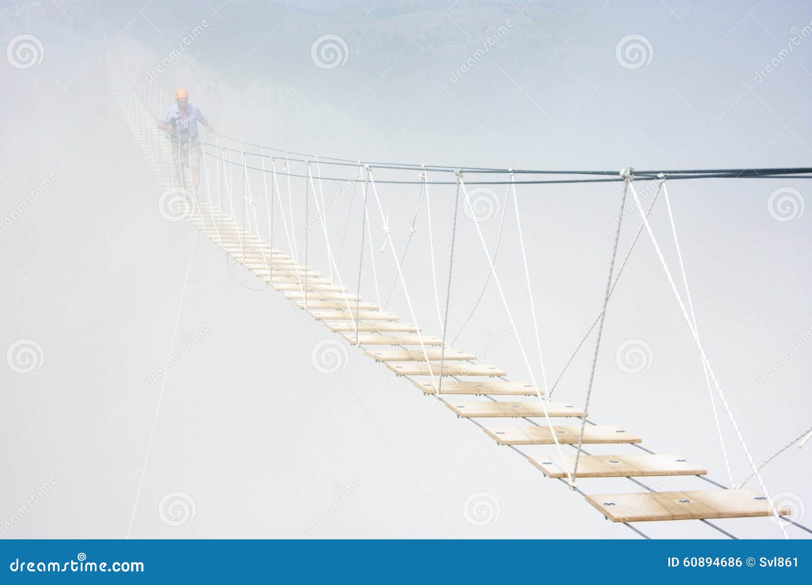 Hanging bridge in fog stock photo. Image of hiking, bridge - 60894686