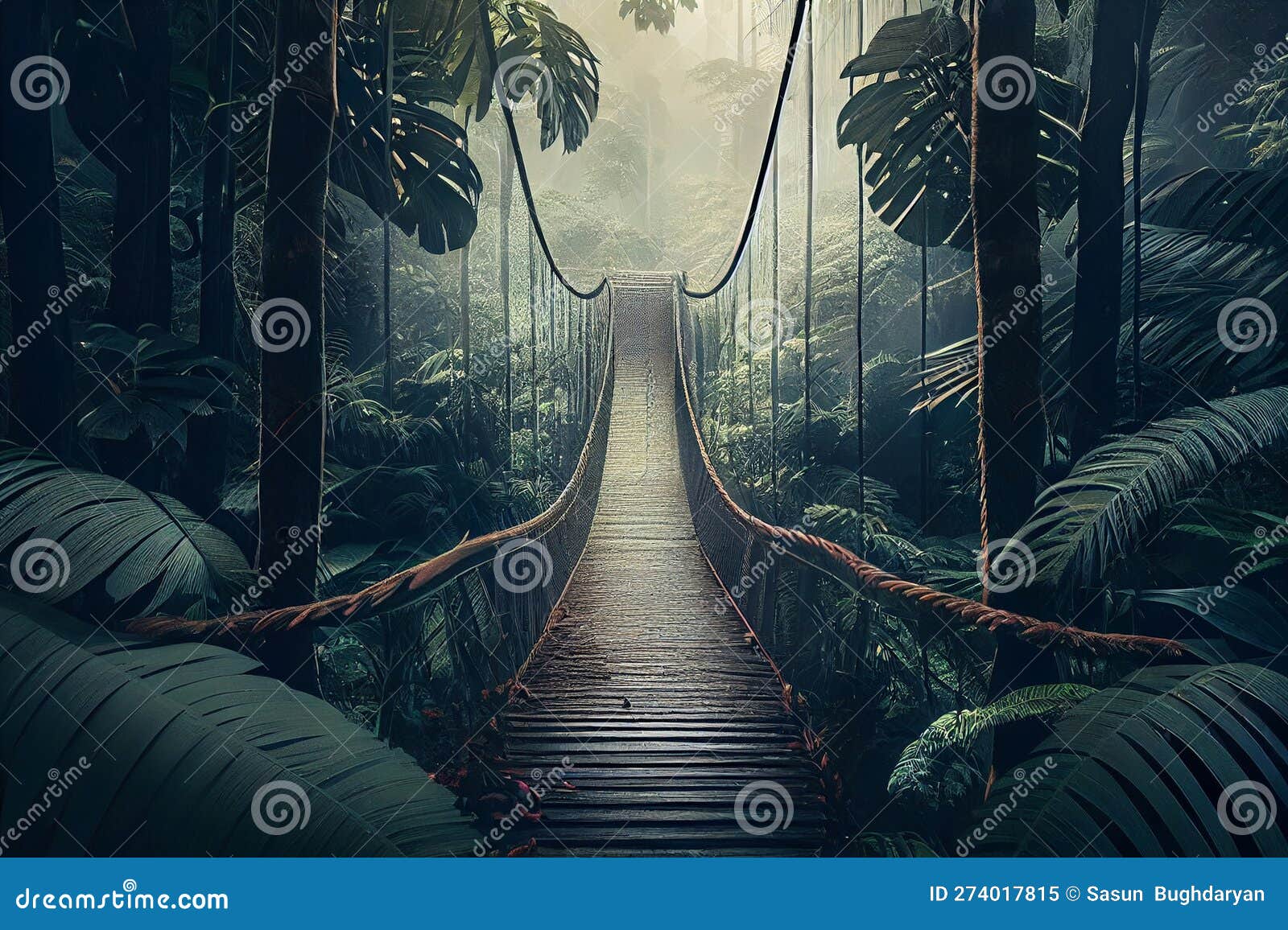 Hanging Bridge in the Jungle. Mysterious Landscape.generative Ai Stock ...