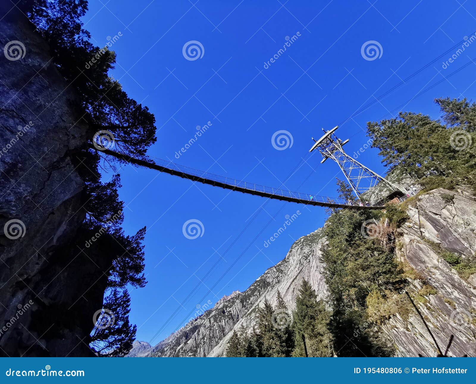 Hanging Bridge Over a Valley. Path between Rocks. Copy Space Stock ...