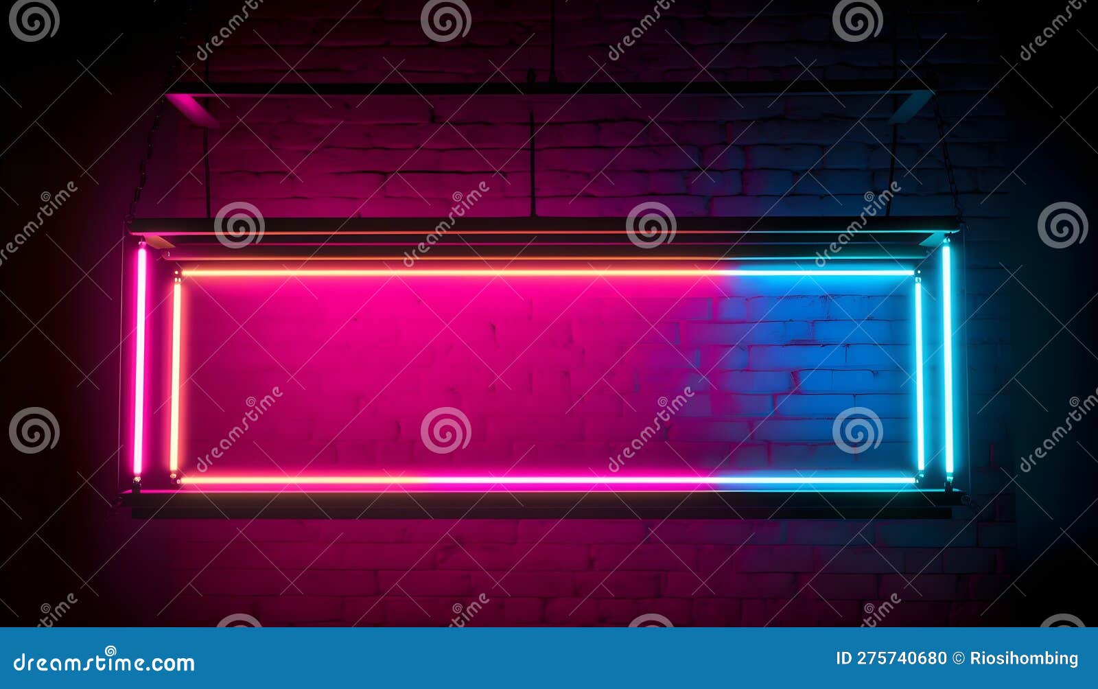 Hanging Bright Purple and Blue Rectangle Neon Light Sign, Background ...