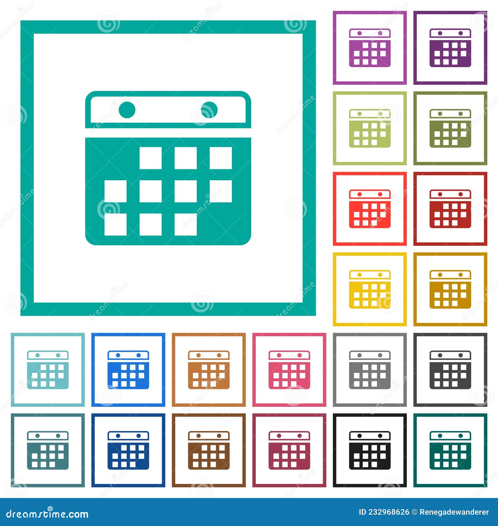 Hanging Calendar Alternate Version Flat Color Icons with Quadrant Frames Stock Vector ...