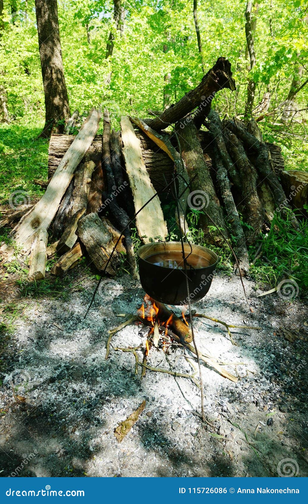 Hanging Cast Iron Pot with Water, Which is Heated on a Fire Stock Photo ...