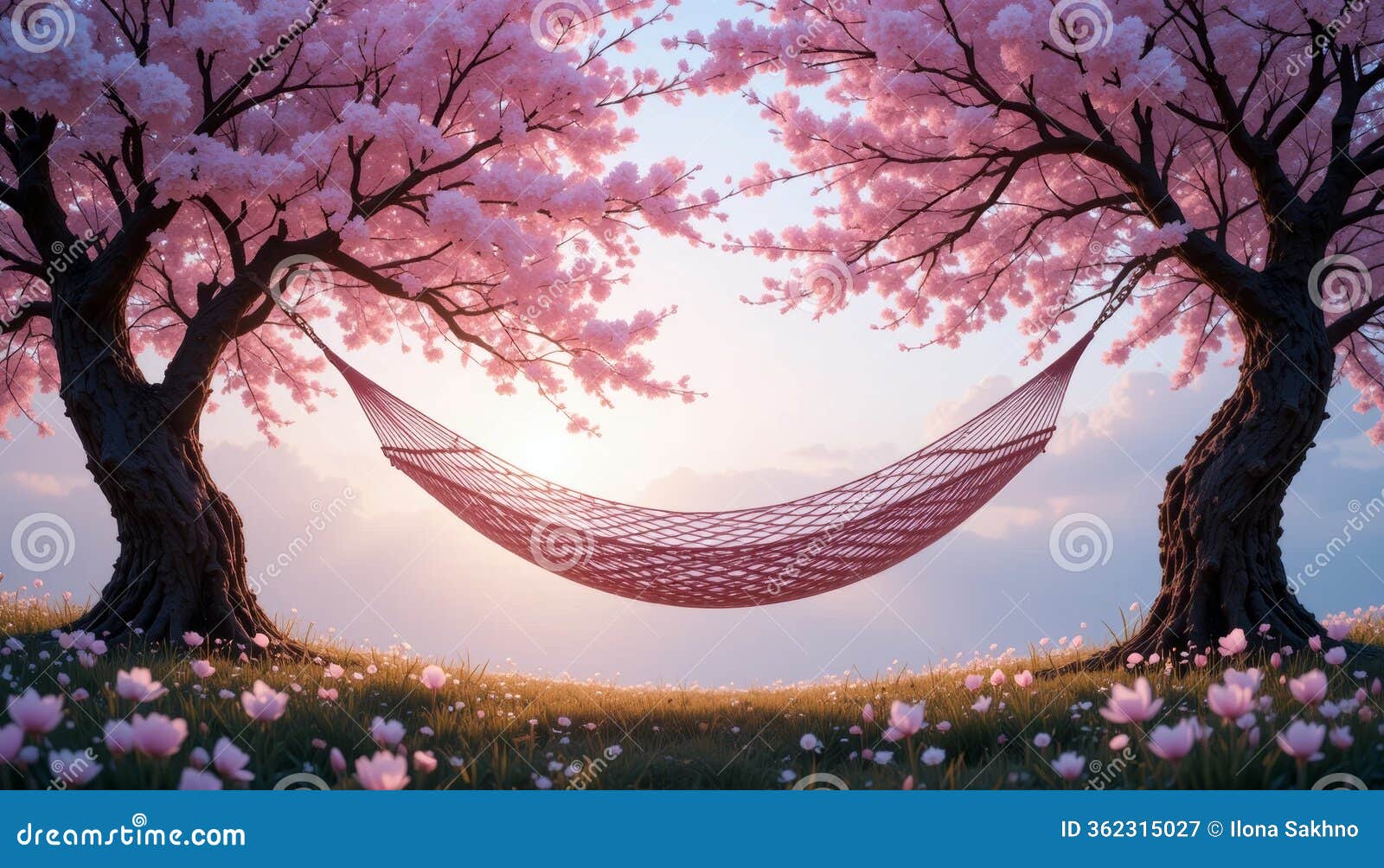 Hanging Crescent Moon Swing Under Cherry Blossoms Stock Image - Image ...