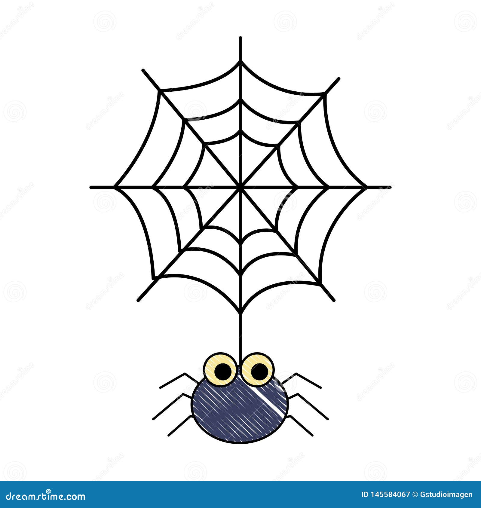 Hanging Cute Cobweb Spider Halloween Stock Illustration - Illustration ...