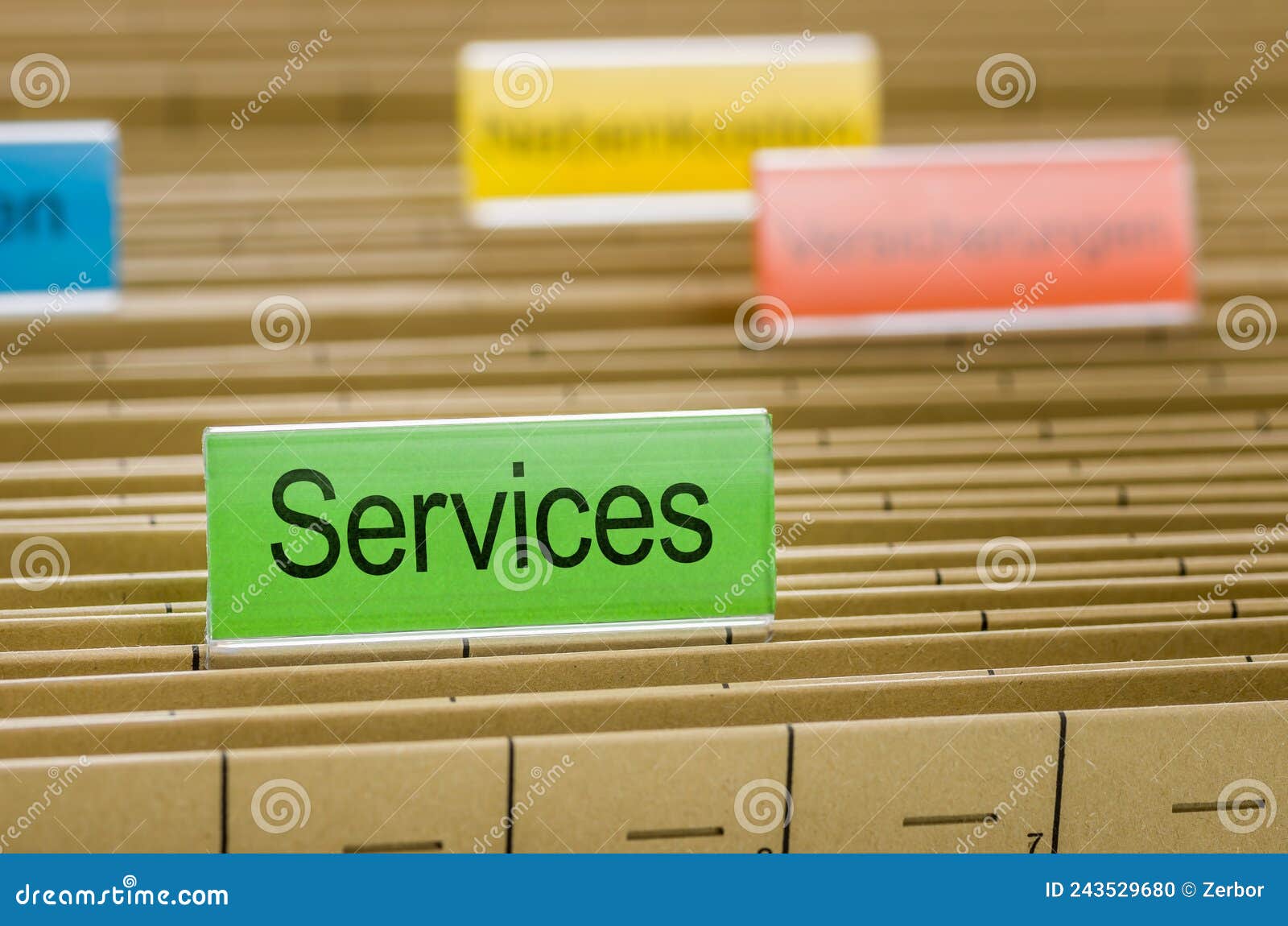 Hanging File Folder Labeled with Services Stock Photo - Image of ...